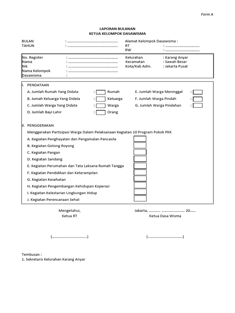 Form A &B Dasawisma | PDF