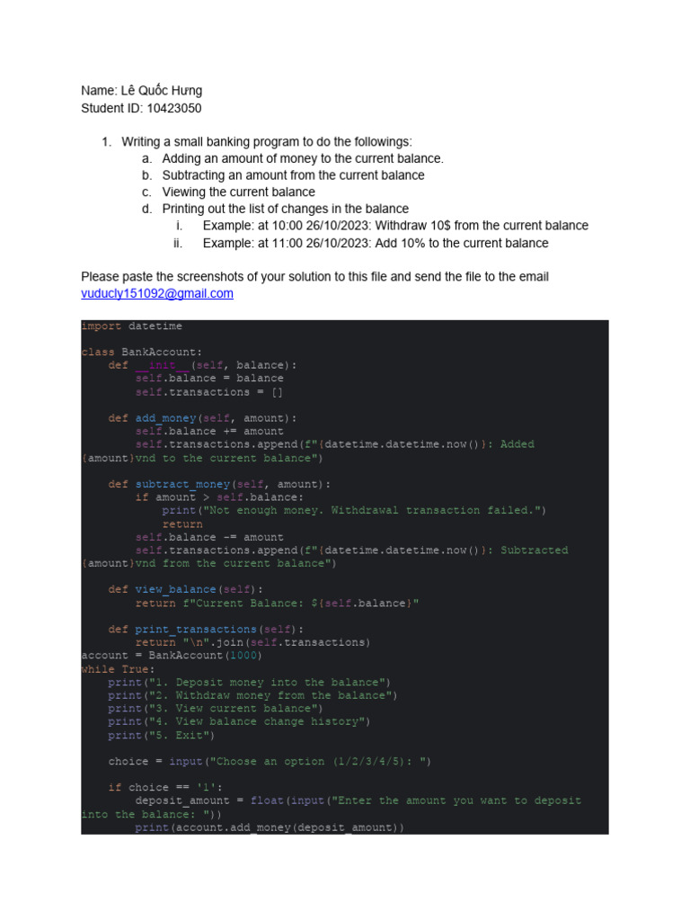Simple Banking Program in Python | PDF | Finance & Money Management ...
