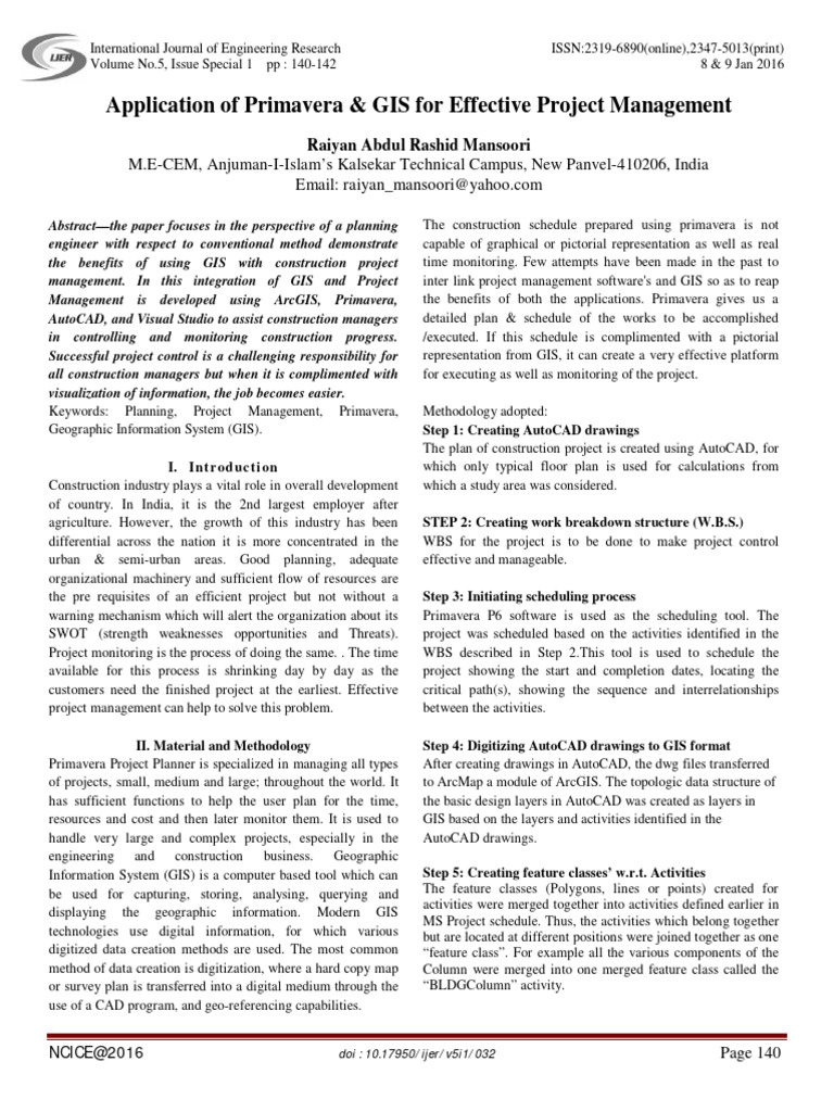 Application of Primavera and GIS For Eff | PDF | Geographic Information ...