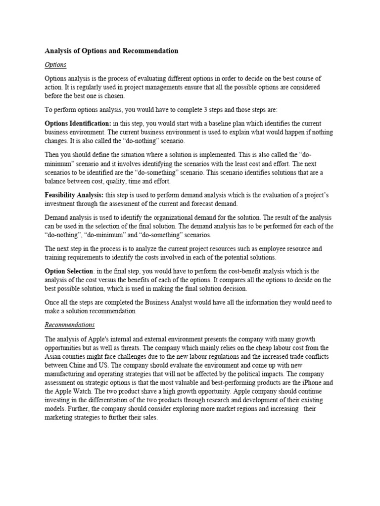 Analysis of Options and Recommendation | PDF