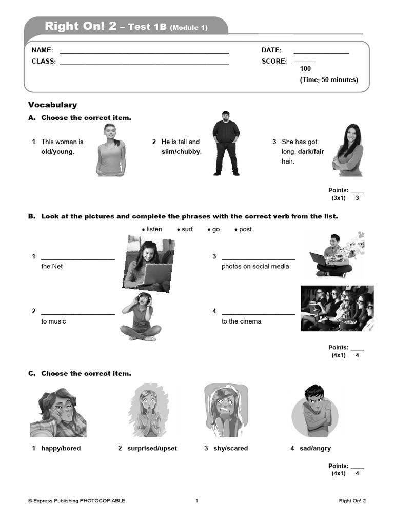 02 Right On 2 - Test 1B - Mod 1 | PDF | Linguistics