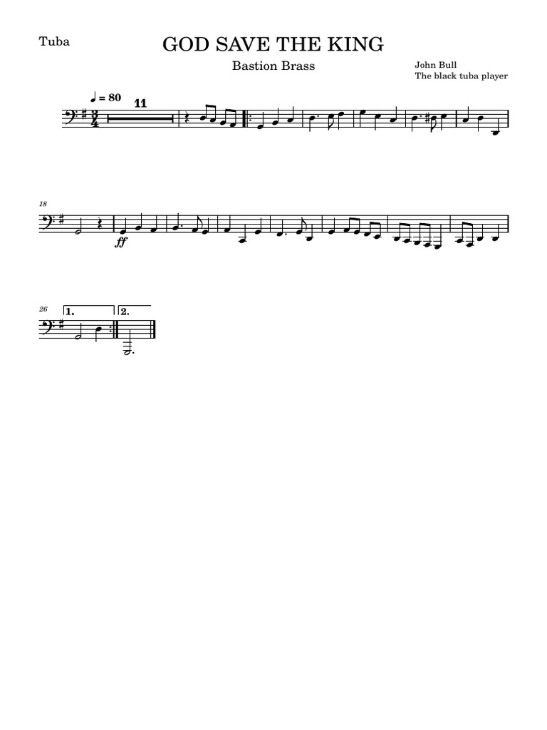 Tuba Sheet Music: God Save the King | PDF