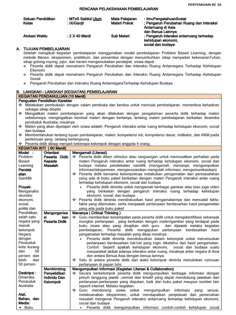 Pertemuan 16 RPP | PDF