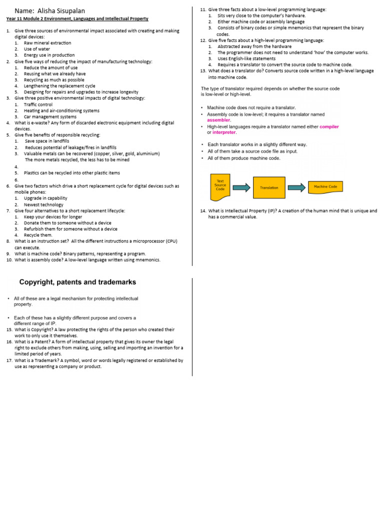 Year 11 Unit 1 Module 2 - Finished | PDF | Recycling | Assembly Language