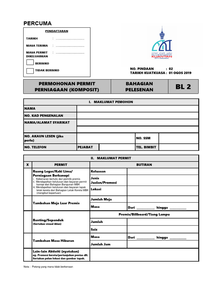 Percuma: Permohonan Permit Perniagaan (Komposit) Bahagian Pelesenan | PDF