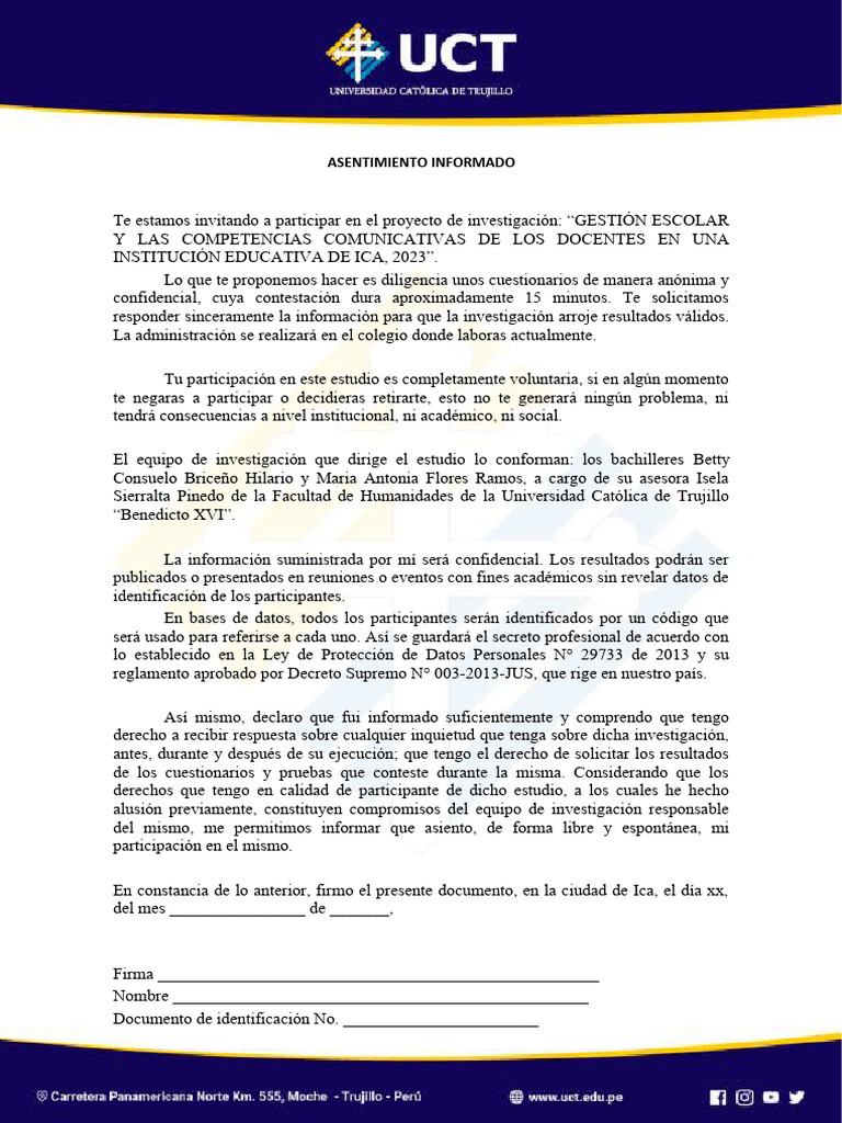 Formato Asentimiento Informado | PDF | Ciencias sociales | Derecho