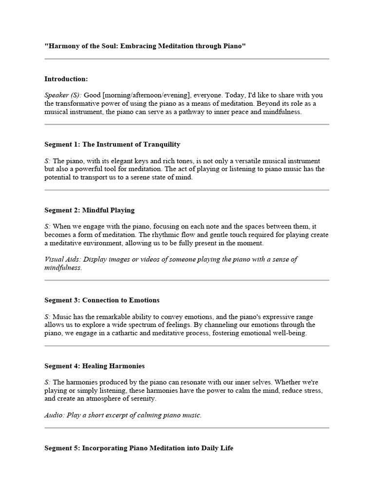 Piano As A Way of Meditation Short Presentation | PDF | Meditation | Piano