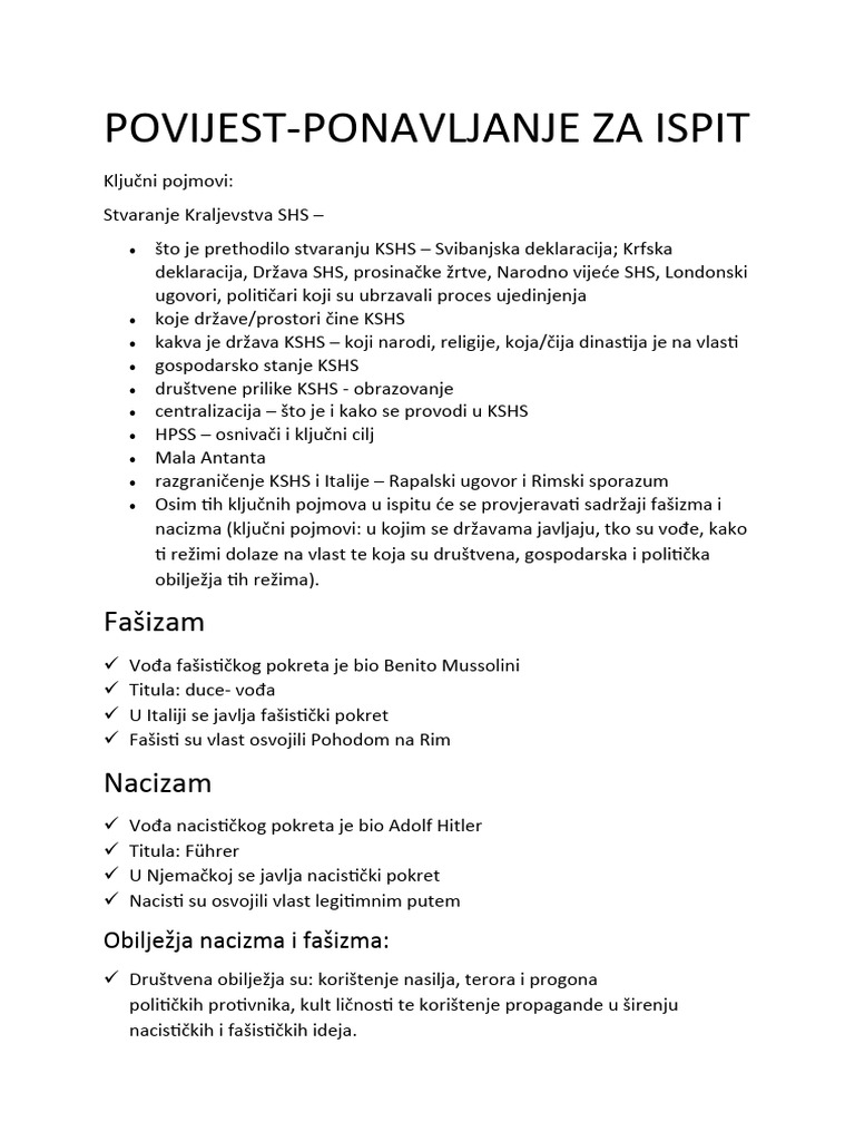 Povijest-Ponavljanje Za Ispit | PDF