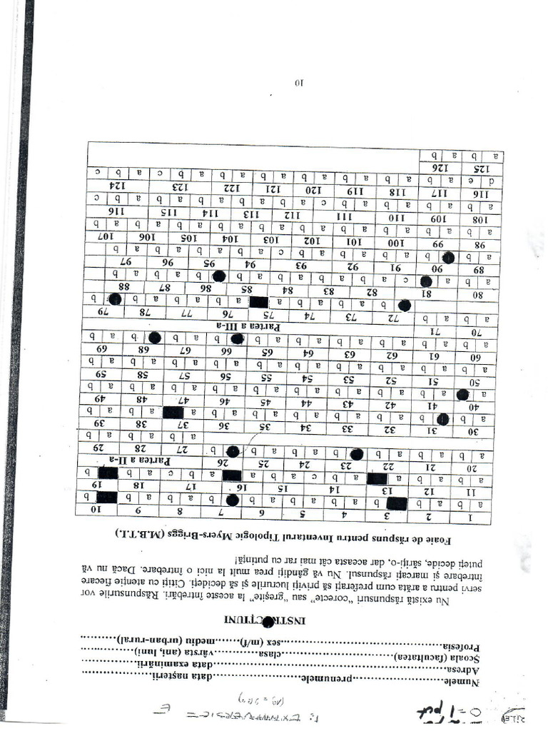 MBTI - Grila Cotare | PDF