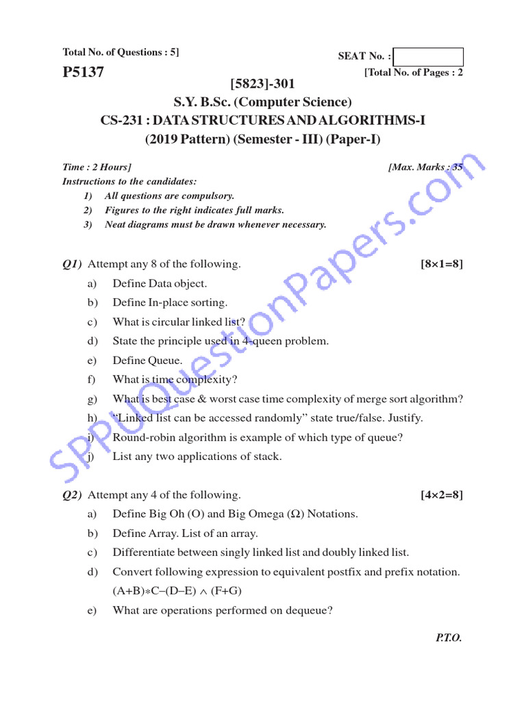 BSC - Computer Science Cs - Semester 3 - 2022 - April - Data Structures and Algorithms I 2019 ...