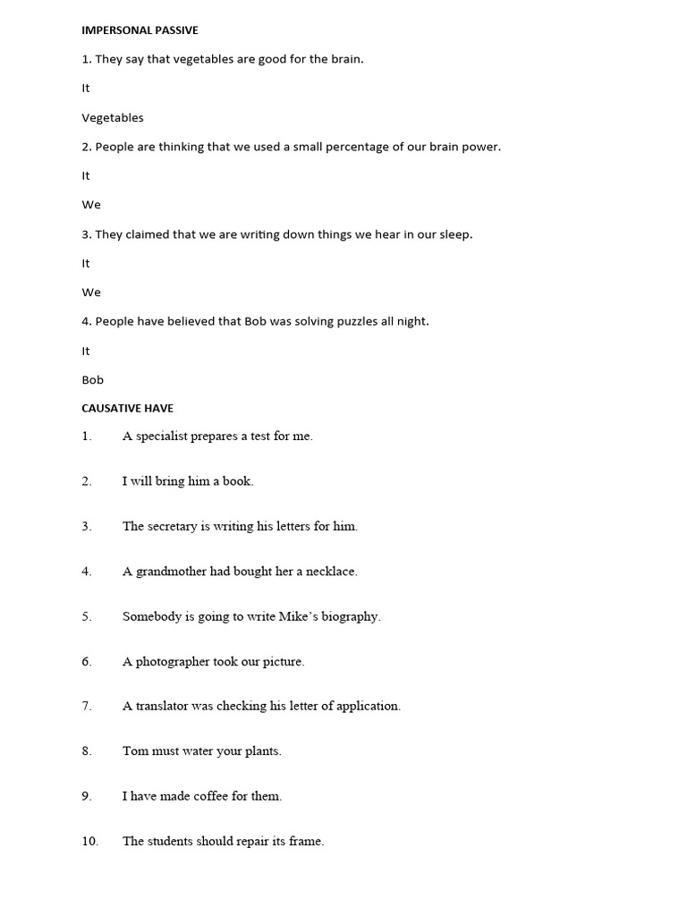 Impersonal Passive Test | PDF