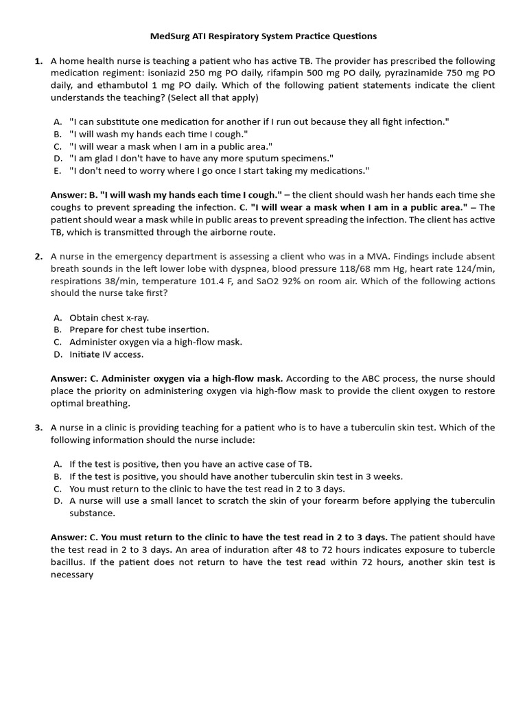 ATI MedSurg Respiratory System Practice Questions | Download Free PDF ...