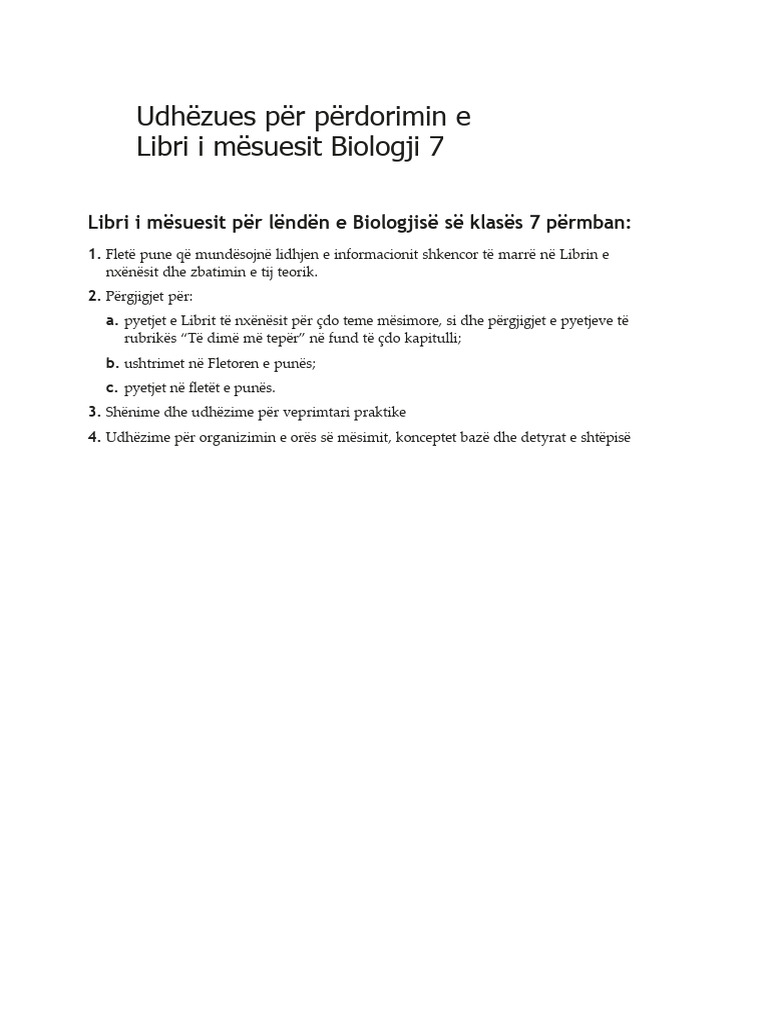 Udhezues Biologjia 7 Kapitulli 1 | PDF
