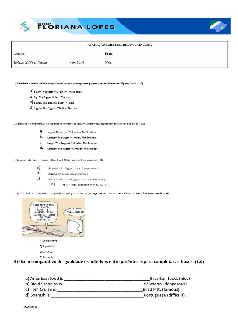 PROVA BIMESTRAL 3 ANO - prova 2 | PDF