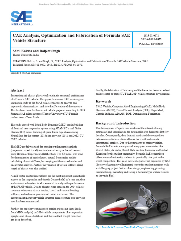 Formula SAE Fabrication | PDF | Stiffness | Vehicle Technology