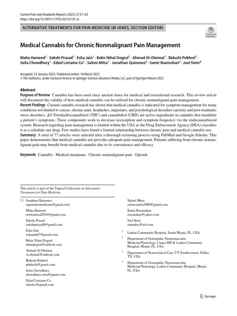 Medical Cannabis For Chronic Nonmalignant Pain Management | PDF | Medical Cannabis | Cannabis (Drug)