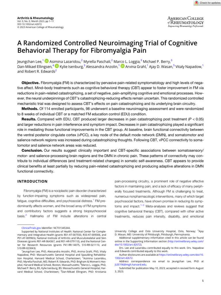 A Randomized Controlled Neuroimaging Trial of Cognitive Behavioral Therapy For | PDF | Cognitive ...