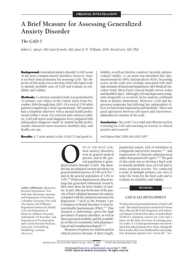 GAD-7: A Brief Anxiety Assessment Tool | PDF | Generalized Anxiety ...