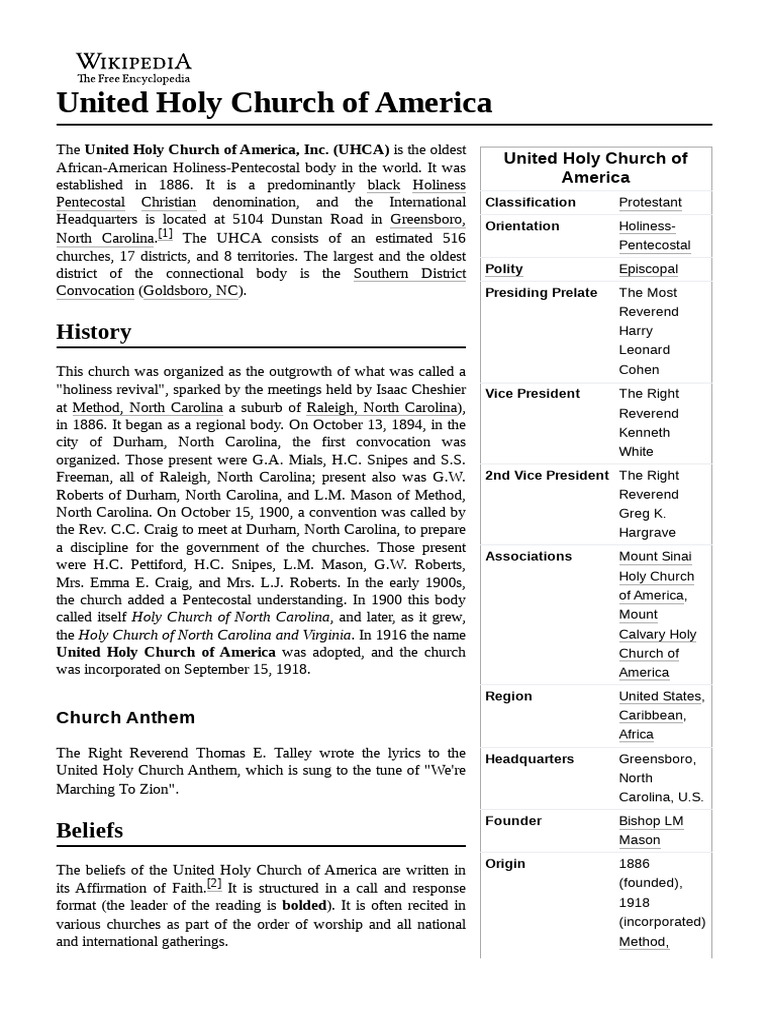 United Holy Church of America Overview | PDF | Evangelicalism ...