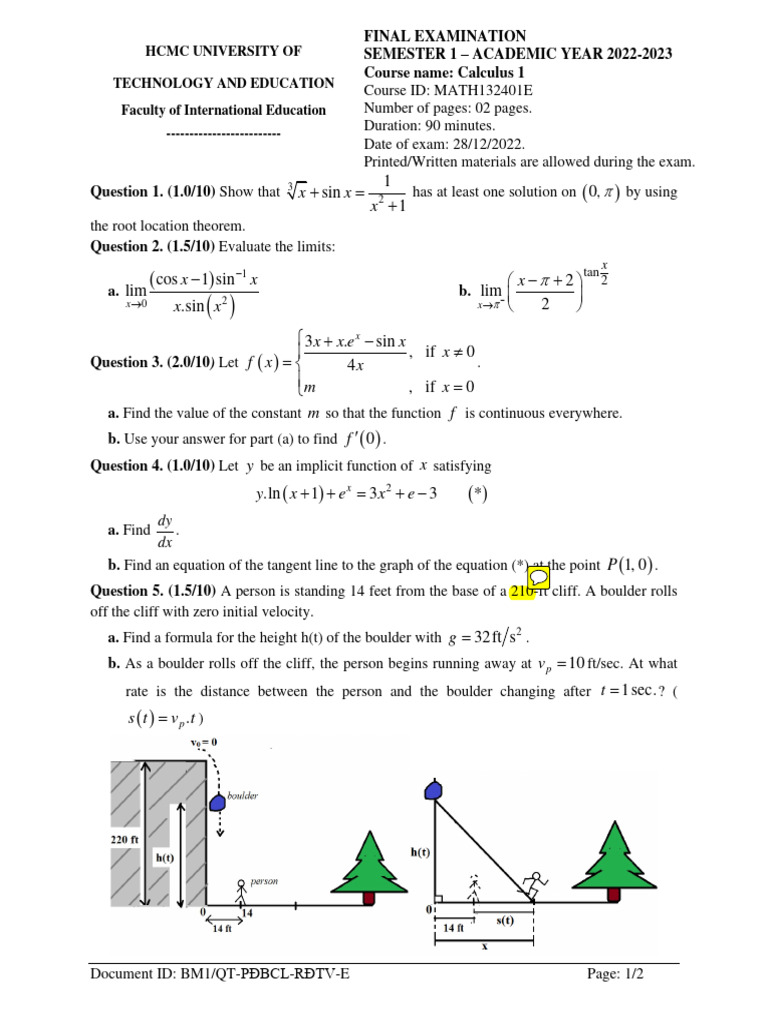 Calculus 1 Final Exam | PDF | Differential Equations | Derivative