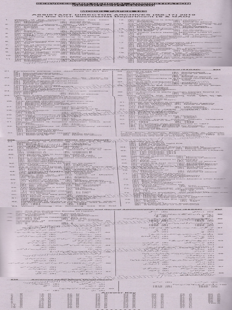 Past Paper 2019 PPSC S&GAD Civil Secretariat Department Assistant ...