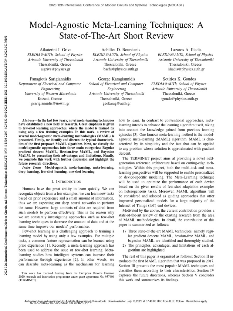 Model-Agnostic Meta-Learning Techniques A State-Of-The-Art Short Review | PDF