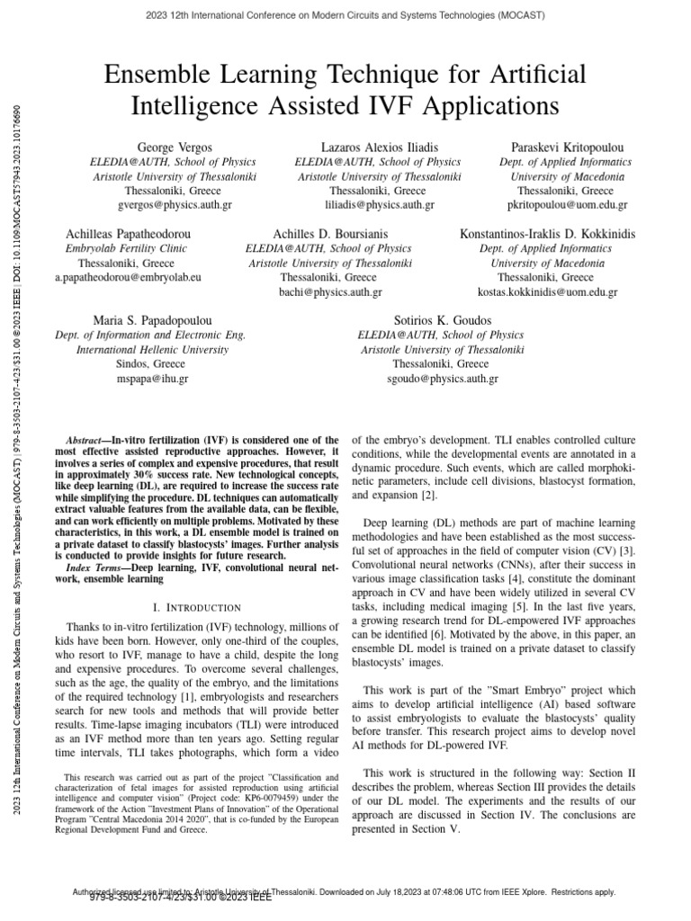 Ensemble Learning Technique For Artificial Intelligence Assisted IVF Applications | Download ...