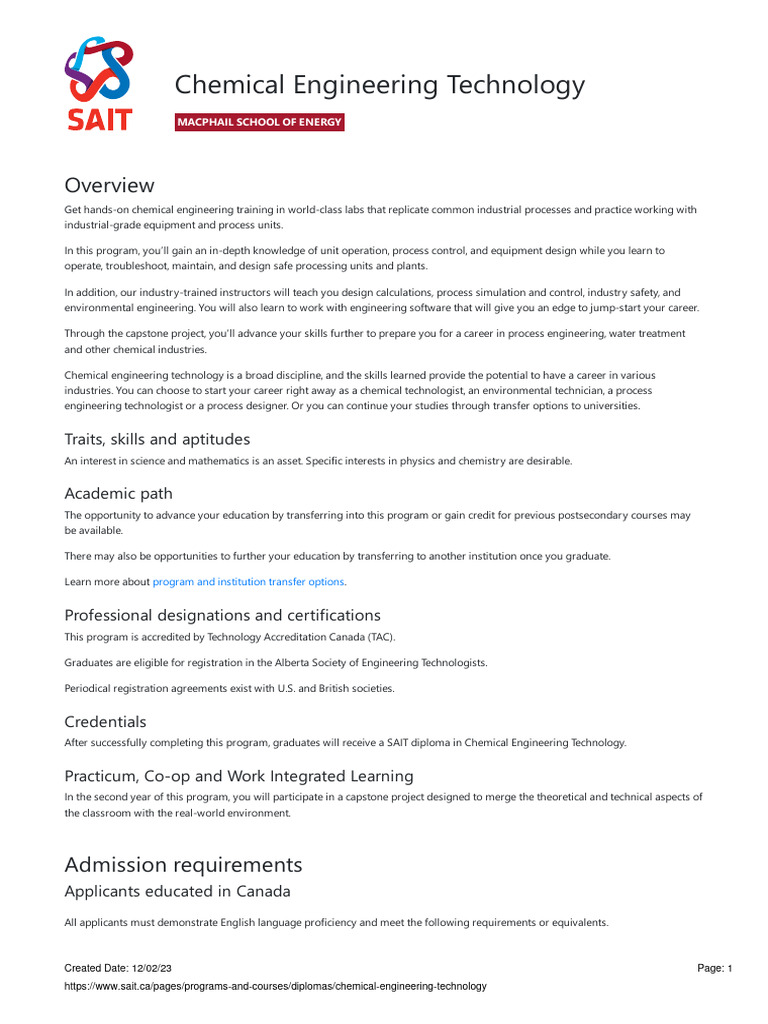 Chemical Engineering Technology Diploma | PDF | Chemical Engineering ...