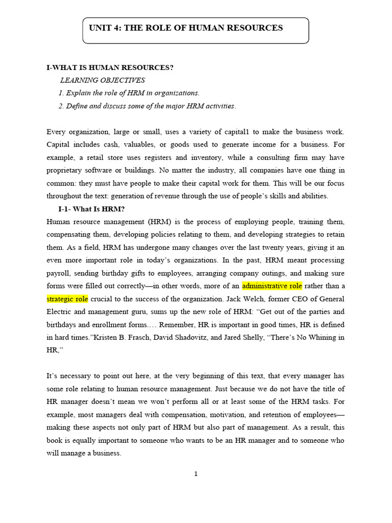 Unit 4 Human Resources | PDF | Human Resource Management | Human Resources
