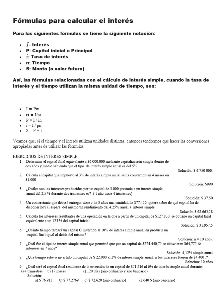 Fórmulas para Calcular Interés Simple | PDF | Economias | Dinero