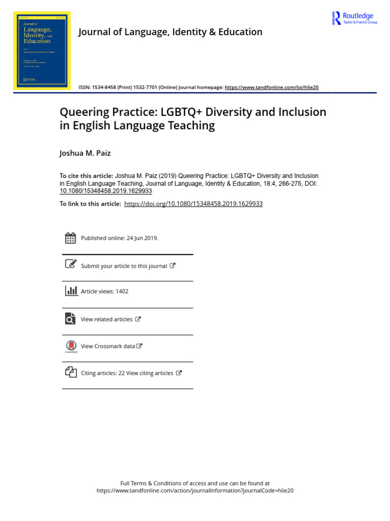 Queering Practice LGBTQ Diversity and Inclusion in English Language Teaching | PDF | English As ...