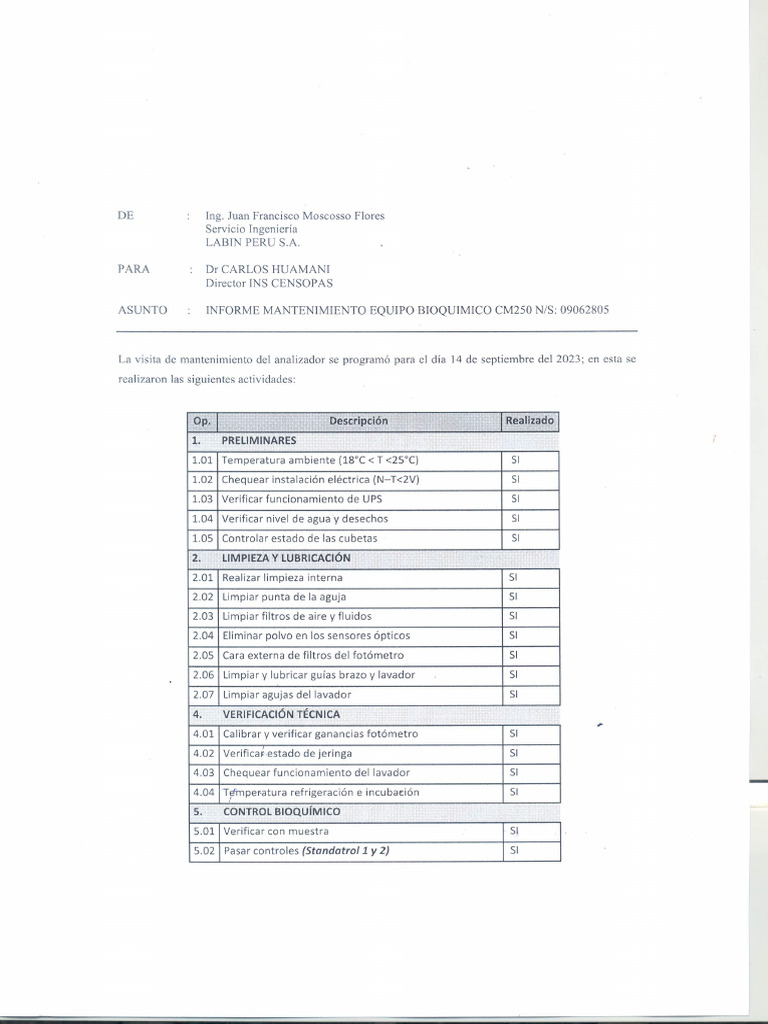 Informe Mantenimiento Preventivo CM 250 Wiener | PDF