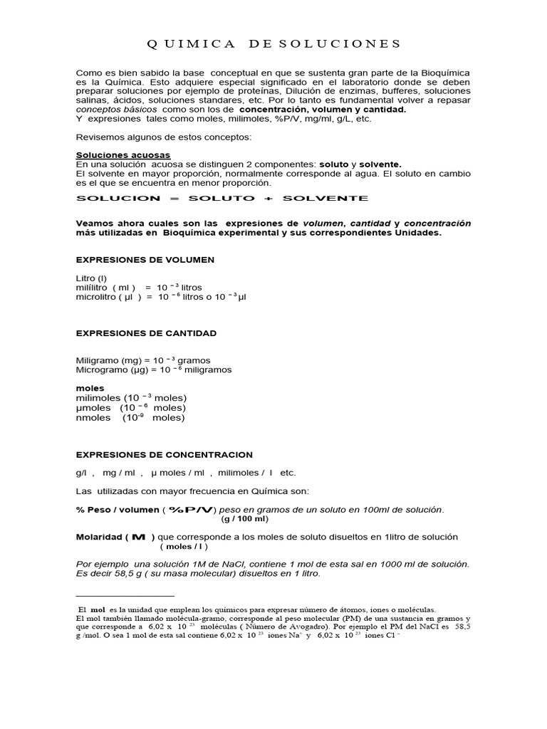 QUIMICA DE SOLUCIONES 2023 | PDF | Concentración | Mole (Unidad)
