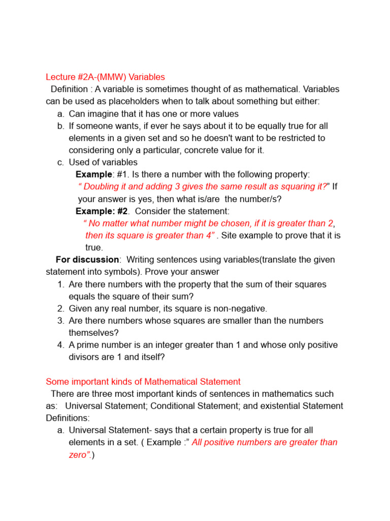 Lecture 2A - (MMW) Variables | PDF | Numbers | Integer