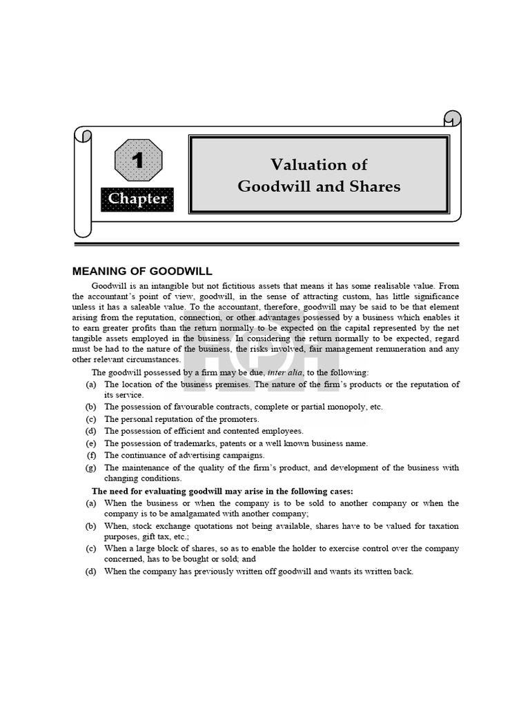 Valuation of Goodwill and Shares 1 | PDF | Valuation (Finance ...