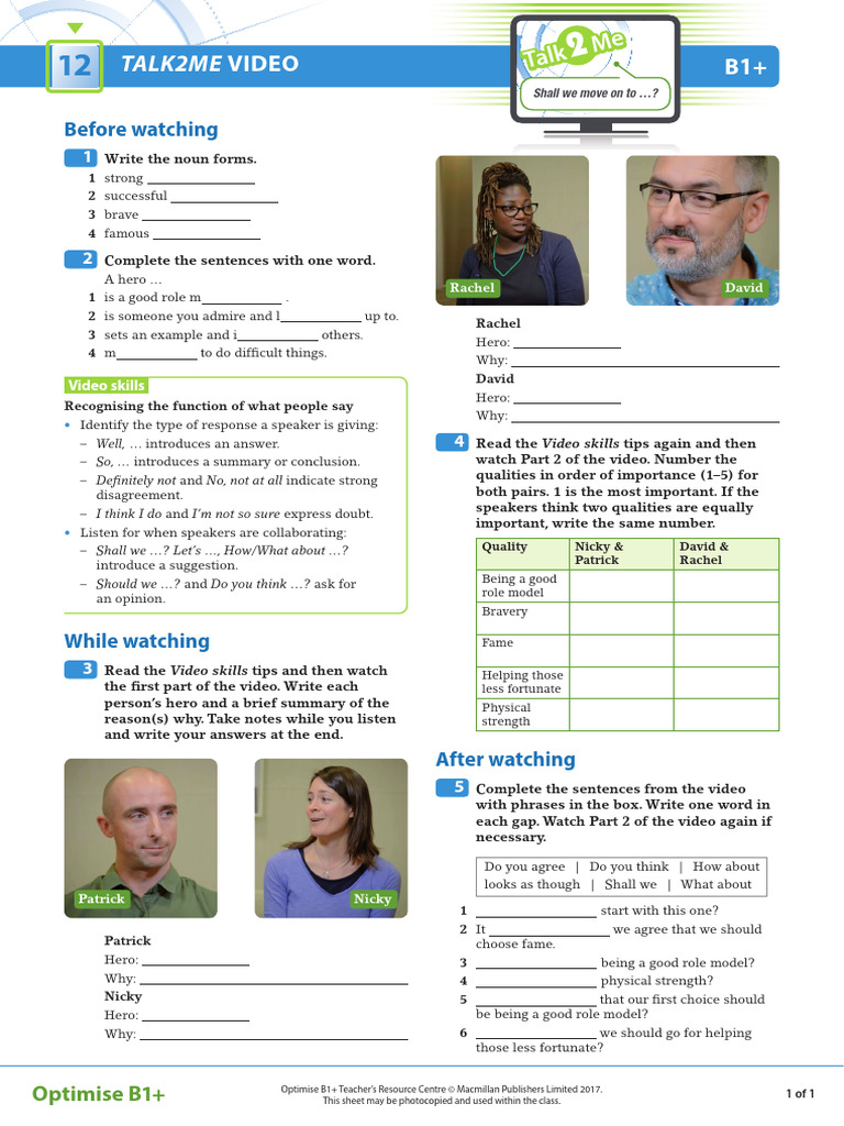OPT B1plus T2M Unit 12 Worksheet | Download Free PDF | Linguistics ...