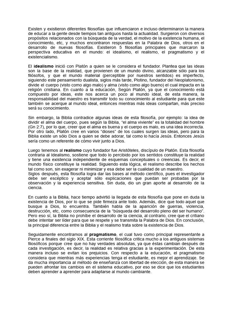 5 Filosofias Principales | PDF | Realismo filosófico | Existencia