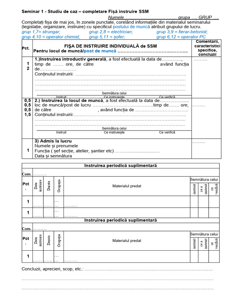 Fișa de Instruire SSM | PDF