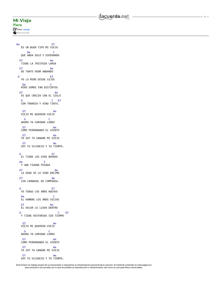 MI VIEJO, Piero - Acordes | PDF