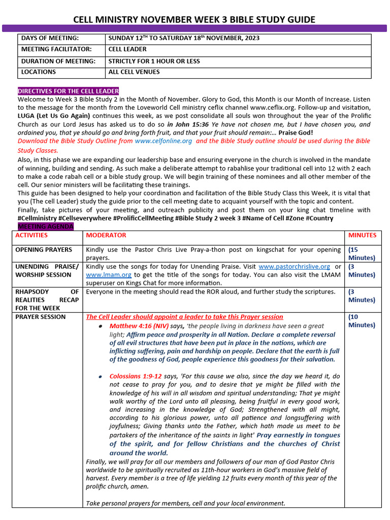 Cell Ministry November Week 3 Bible Study Guide: Directives For The ...