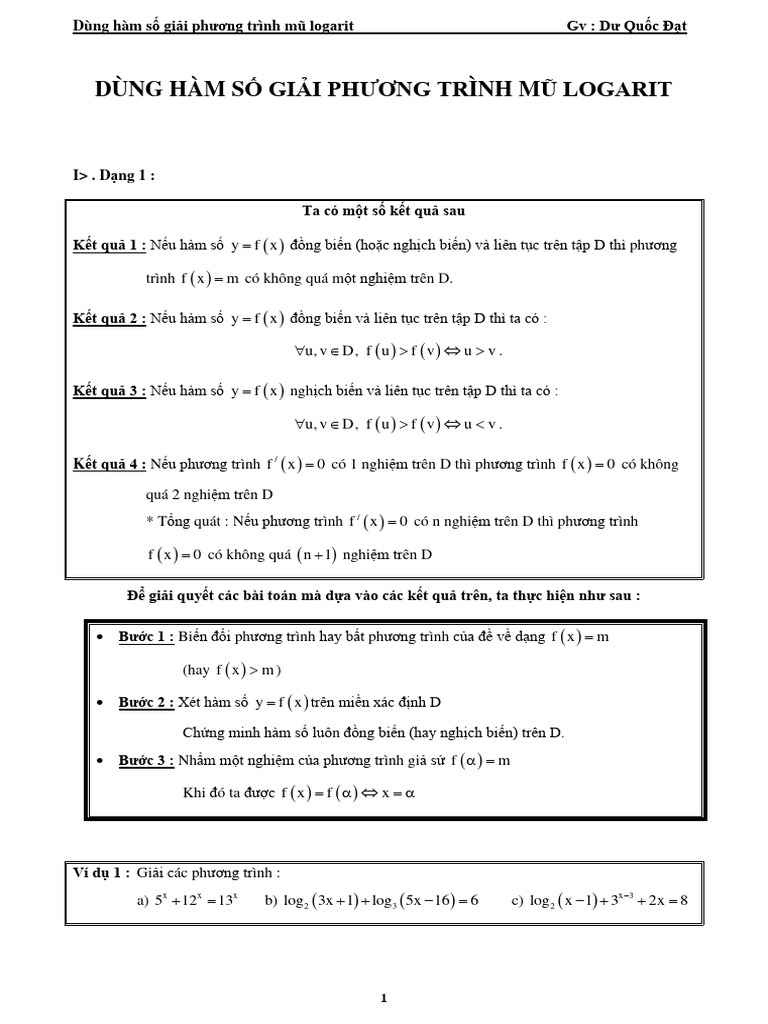 Dung Ham So Giai Phuong Trinh Mu Logarit | PDF