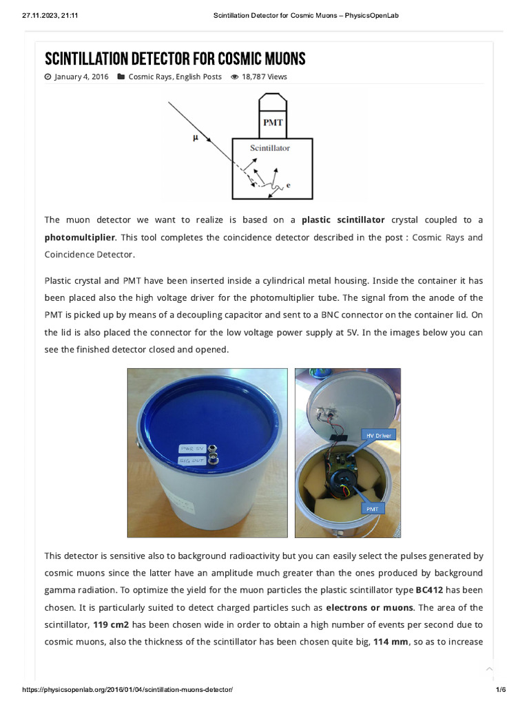 Scintillation Detector For Cosmic Muons Physicsopenlab Pdf