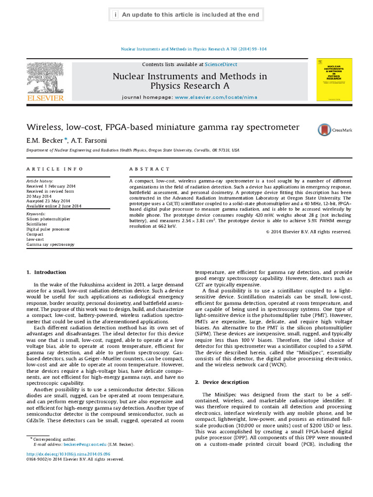Wireless, Low-Cost, FPGA-based Miniature Gamma Ray Spectrometer | PDF