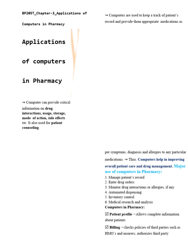 Computer Applications in Pharmacy | PDF | Pharmacy | Medical Prescription