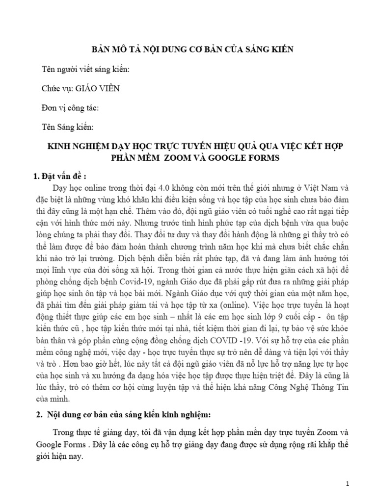 2020 Skkn Dạy Học Trực Tuyến | PDF