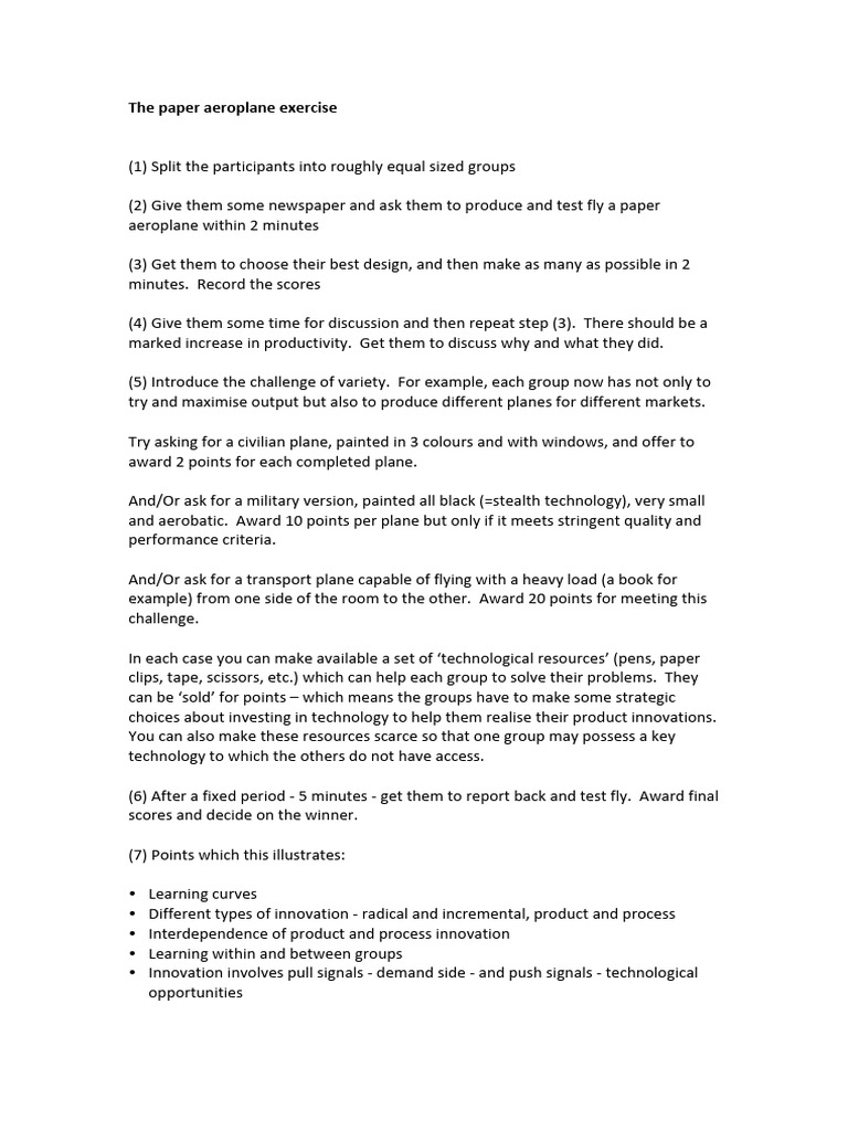 Innovation Through Paper Planes | PDF | Innovation | Business Economics