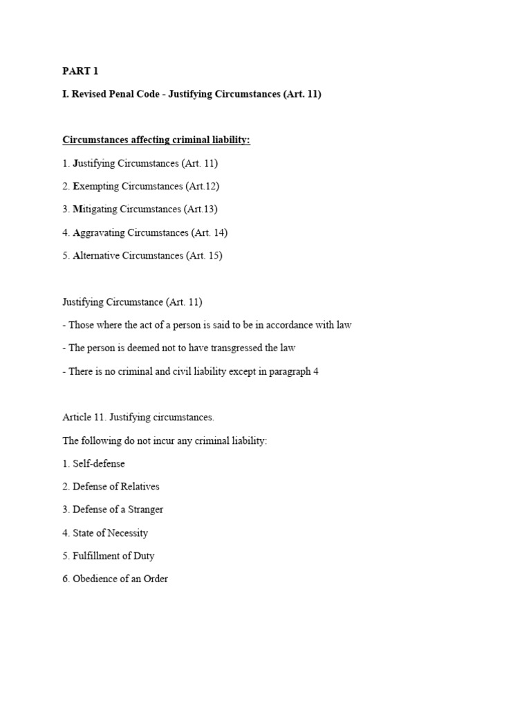 Justifying Circumstances (Art 11) Part1 and 2 | PDF | Assault ...