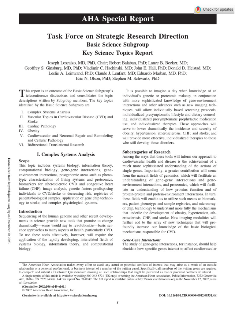 Loscalzo Et Al 2002 Task Force On Strategic Research Direction | PDF