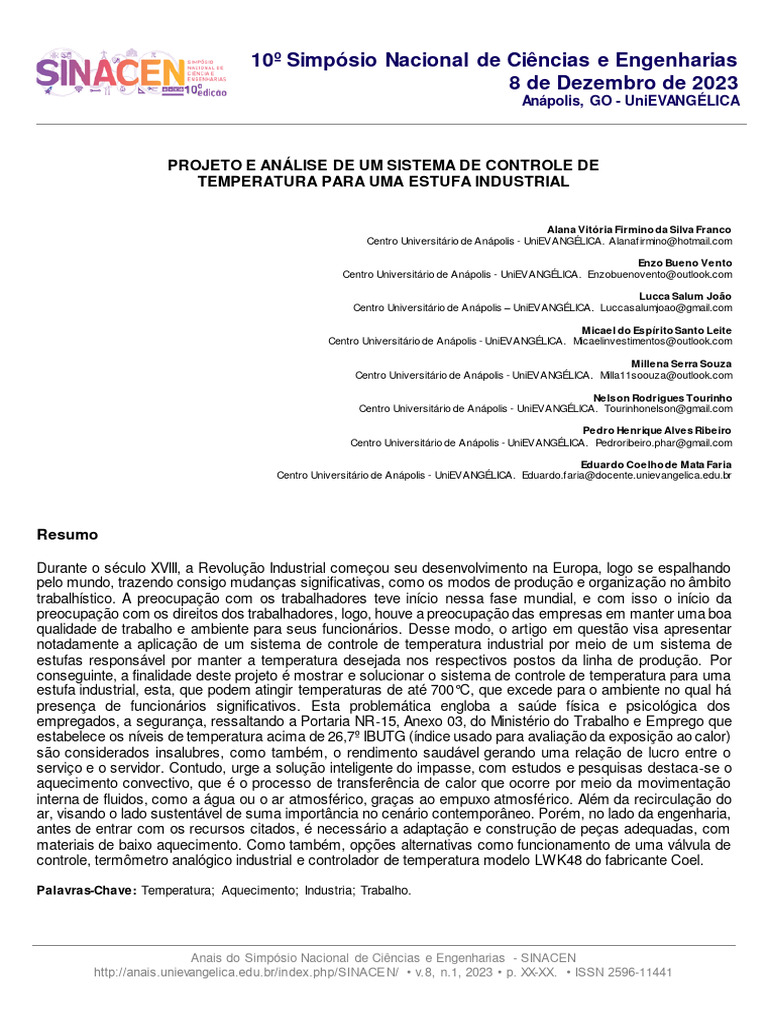 Projeto E Análise De Um Sistema De Controle De Temperatura Para Uma