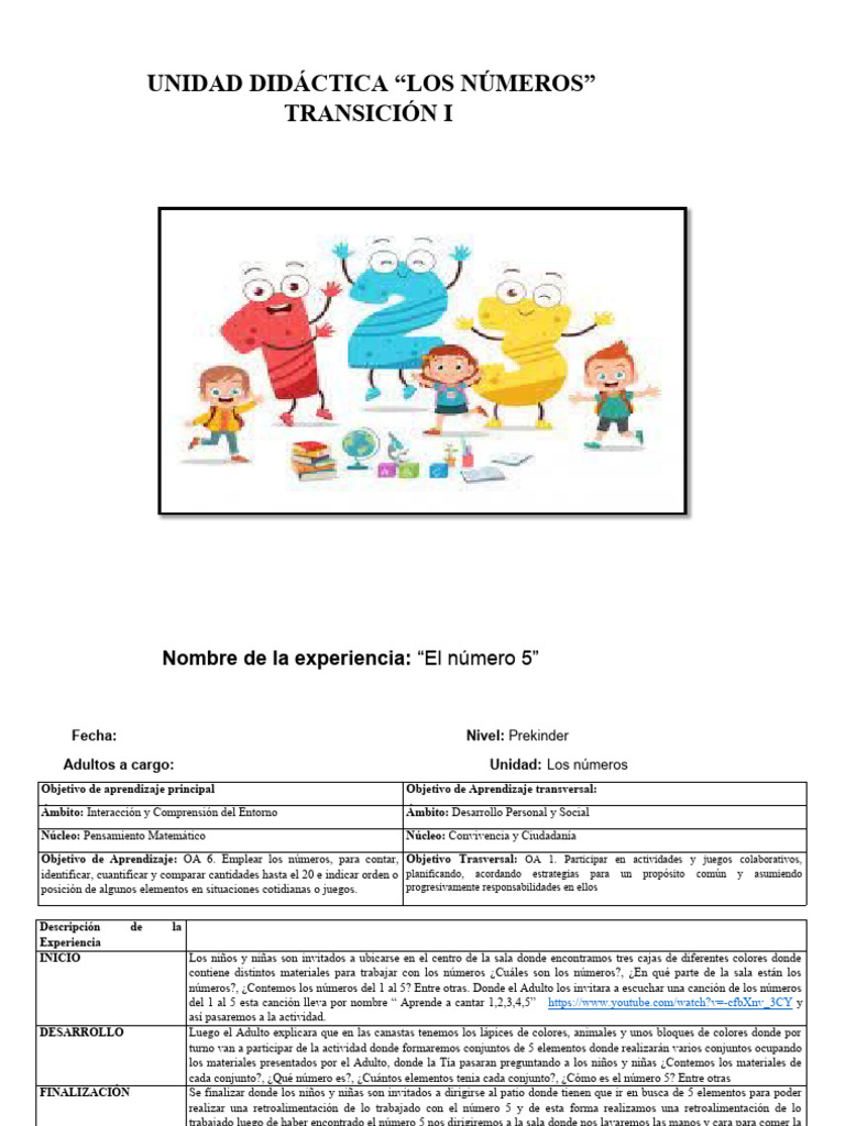Unidad Del Nivel Prekinder de Los Numeros Nuevas 2023 | PDF | Educación ...